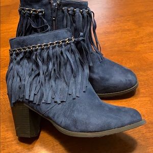 Pierre Dumas | Shoes | Navy Blue Fringed Heel Booties | Poshmark